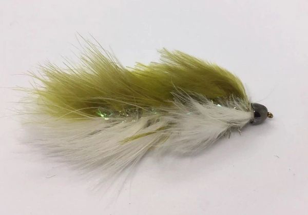Articulated Barely Legal - White/Olive - Articulated Streamer – Strike Fly